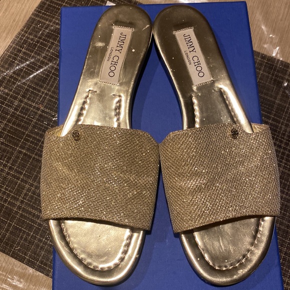 Jimmy Choo | Shoes | Jimmy Choo Gold Glitter Logo Slides Made In Italy ...